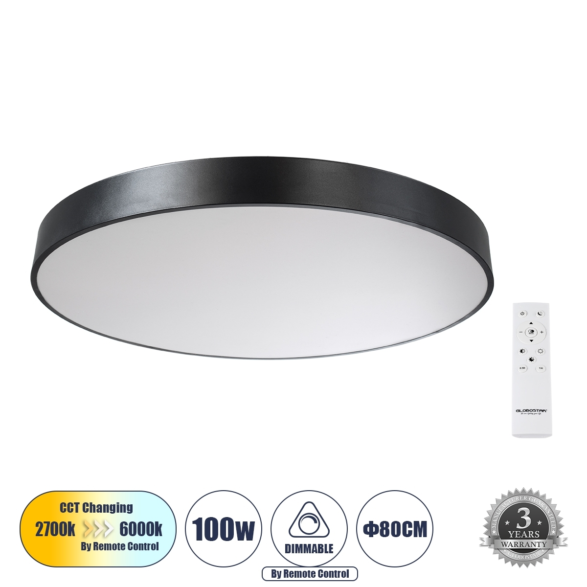 Πλαφονιέρα Οροφής LED CCT 100W Μαύρο 61204-S